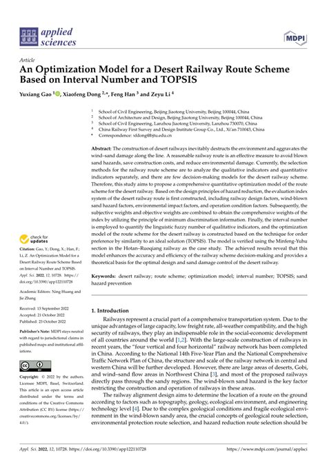 Pdf An Optimization Model For A Desert Railway Route Scheme Based On Interval Number And Topsis