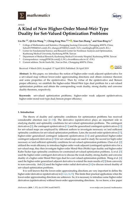 pdf a kind of new higher order mond weir type duality for set valued