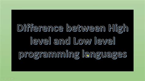 High Level Vs Low Level Programming Language Types Of Programming