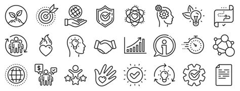 Core Values Line Icons Integrity Target Purpose Vector Image