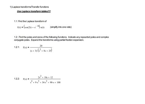 Solved Laplace Transforms Transfer Functions Use Laplace Chegg