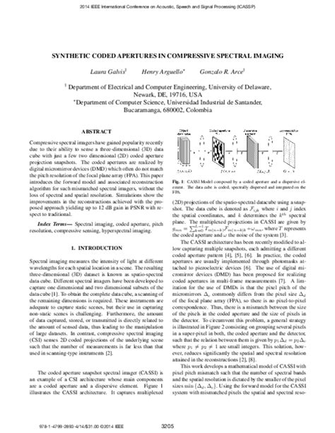 Pdf Synthetic Coded Apertures In Compressive Spectral Imaging