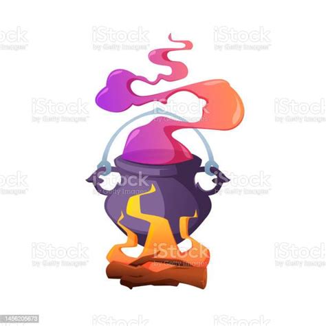 마법의 가마솥 연기와 거품이 있는 끓는 마법의 물약 증기 독이 든 만화 마법의 마녀 모닥불 벡터 다채로운 그림 가마솥에 대한 스톡 벡터 아트 및 기타 이미지 Istock
