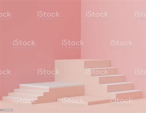 추상 최소 디스플레이 연단의 3d 렌더링은 제품 화장품 프레젠테이션 및 모형을 보여줍니다 파스텔 지구 톤 배경의 쇼케이스 장면 조명 된 단순한 기하학적 모양 0명에 대한