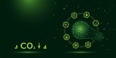 대기로의 Co2 배출 감소 환경 보호 탄소 중립 생태 개념 짙은 녹색 배경에 재생 에너지 아이콘으로 둘러싸인 상징적인 전구 감소에 대한 스톡 벡터 아트 및 기타 이미지