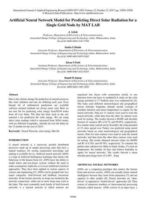 pdf artificial neural network model for predicting direct solar