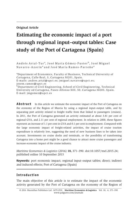 Pdf Estimating The Economic Impact Of A Port Through Regional Input