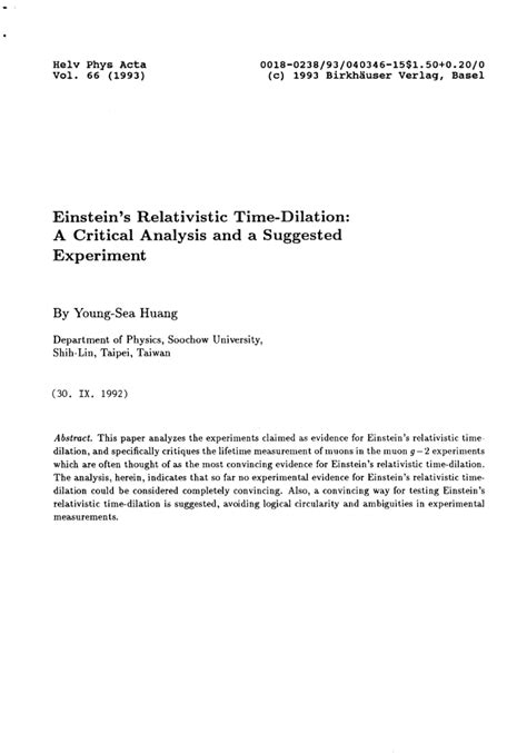 Pdf Einsteins Relativistic Time Dilation A Critical Analysis And A Suggested Experiment