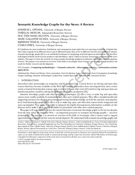 Pdf Semantic Knowledge Graphs For The News A Review