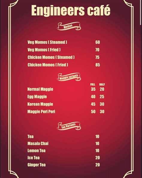 Menu At The Engineers Cafe Tiptur
