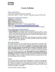 CS CE 2340 Computer Architecture Fall 2023 Syllabus Course Hero