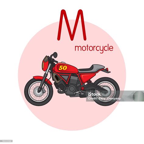 알파벳 문자 M 어퍼 케이스 또는 어린이 학습 연습 Abc를위한 대문자와 오토바이의 벡터 그림 오토바이에 대한 스톡 벡터 아트