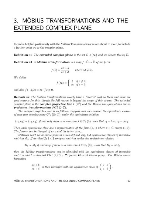 3 Möbius Transformations And The Extended Complex Plane
