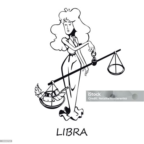 Libra 조디악 사인 여자 개요 만화 벡터 일러스트레이션 공기 점성술 기호 특성 상업용 애니메이션 인쇄 설계에 2d 문자