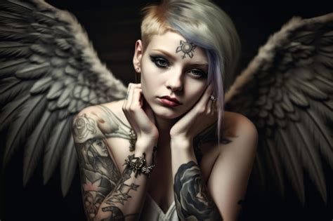 Premium Ai Image Angelic Maiden With Demonic Tattoos And A Wistful Expression