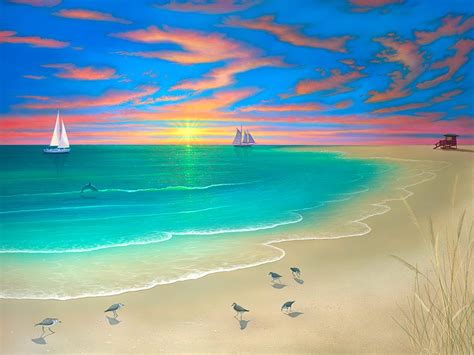 Beach Painting Day At The Beach By David Miller Beach Painting Beach