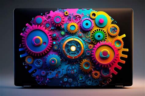 premium photo laptop with gears work for programmer generative ai