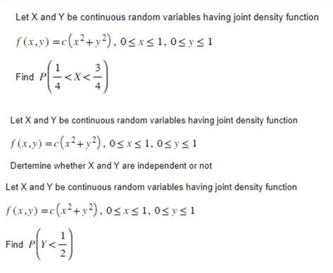 Solved Let X And Y Be Continuous Random Variables Having