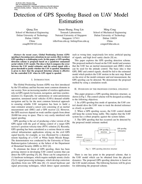 Pdf Detection Of Gps Spoofing Based On Uav Model Estimation