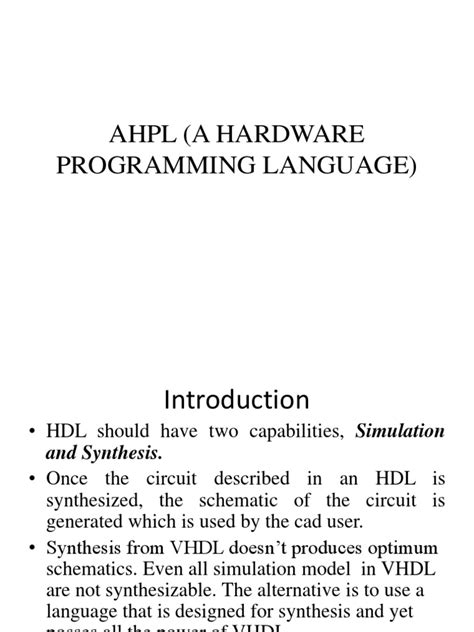 A Hardware Programming Language Hardware Description Language Vhdl
