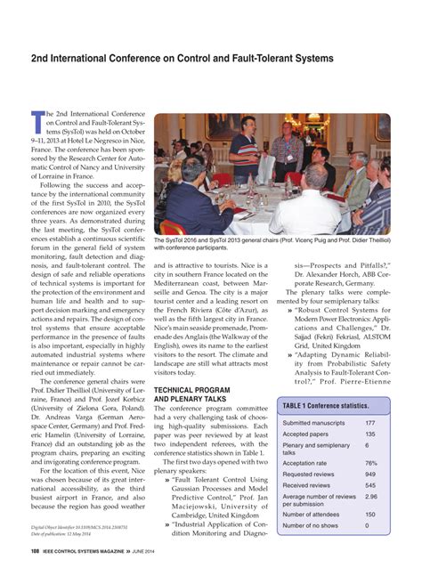 Pdf 2nd International Conference On Control And Fault Tolerant Systems [conference Reports]