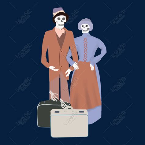 할로윈 만화 손으로 그려진 힙합 유럽과 미국 스타일의 여행 커플 Png 일러스트 무료 다운로드 Lovepik
