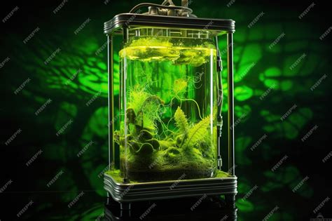 Premium Photo Algae Bioreactor Glowing With Green Luminescence