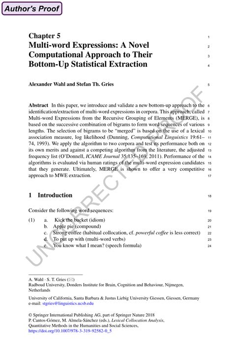 Pdf Multi Word Expressions A Novel Computational Approach To Their
