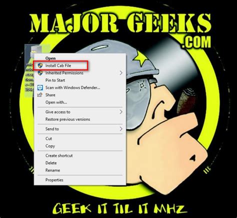 How To Add Install Cab File To The Context Menu In Windows Majorgeeks