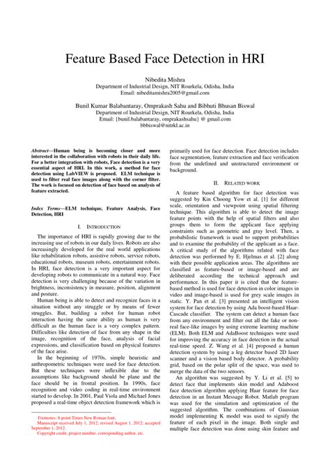 Pdf Feature Based Face Detection In Hri