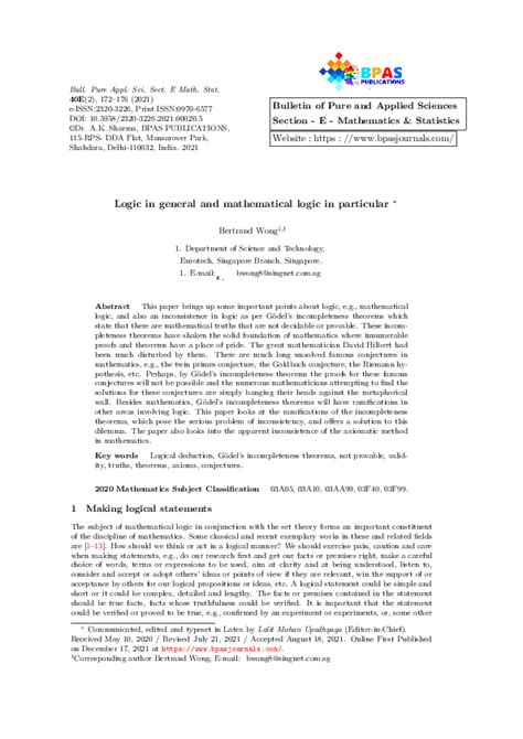 Pdf Logic In General And Mathematical Logic In Particular