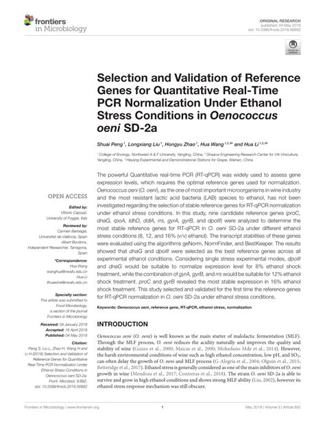 Pdf Selection And Validation Of Reference Genes For Quantitative Real Time Pcr Normalization