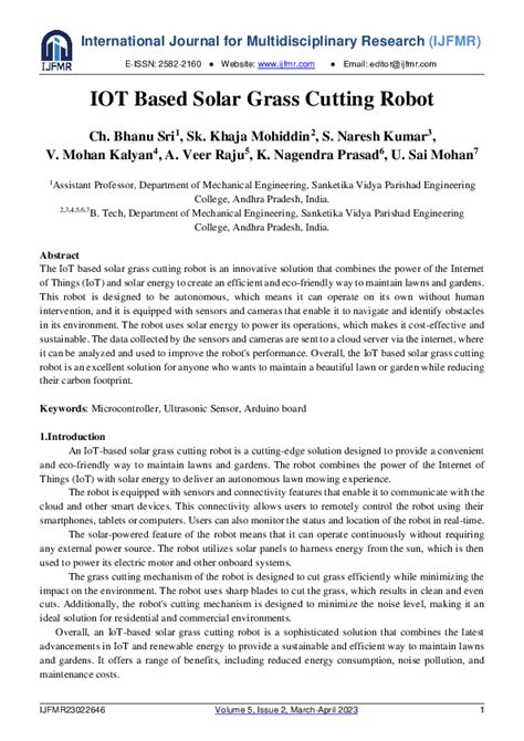Pdf Iot Based Solar Grass Cutting Robot