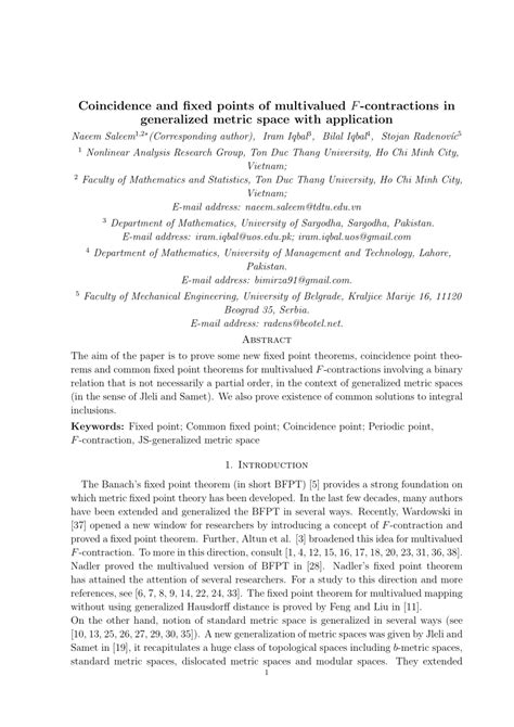 PDF Coincidence And Fixed Points Of Multivalued F Contractions In Generalized Metric Space