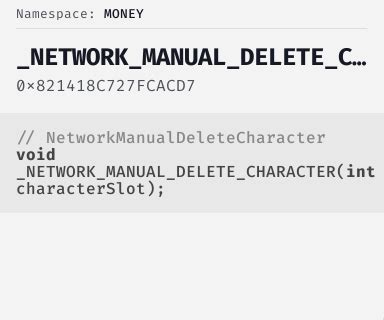 NetworkManualDeleteCharacter FiveM Natives Cfx Re Docs