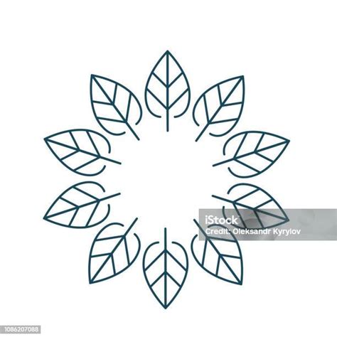 선형 유기 및 자연 엠 블 렘 및 로고 디자인 서식 파일 생태 개념 나뭇잎으로 만든 원형 벡터 그림을 흰색 배경에 고립입니다 꽃 식물에 대한 스톡 벡터 아트 및 기타 이미지