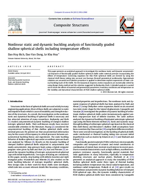 Pdf Nonlinear Static And Dynamic Buckling Analysis Of Functionally Graded Shallow Spherical