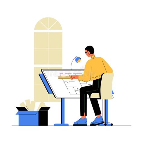 Architect Drawing Blueprint In Flat Vector Illustration Symbolizing Creativity Precision And
