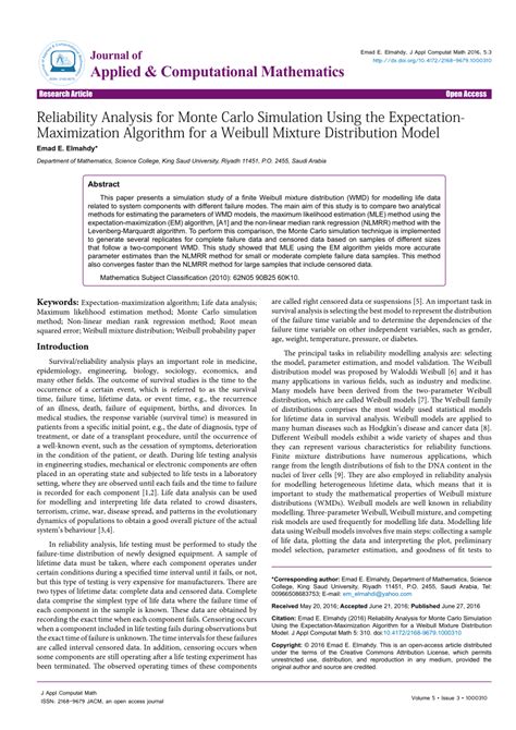 pdf reliability analysis for monte carlo simulation using the expectation maximization
