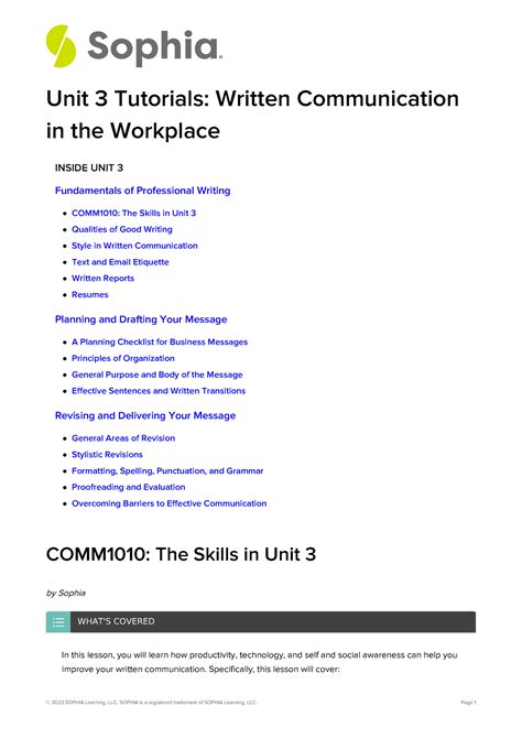 Unit 3 Tutorials Written Communication In The Workplace Unit 3