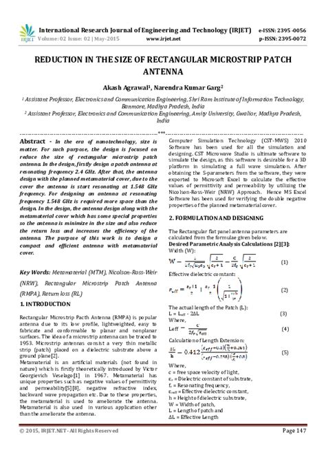 Pdf Irjet Reduction In The Size Of Rectangular Microstrip Patch Antenna