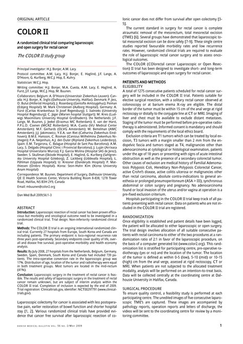 Pdf Color Ii A Randomized Clinical Trial Comparing Laparoscopic And Open Surgery For Rectal