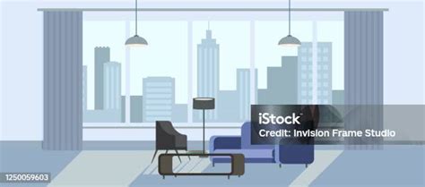 사무실 방 인테리어 배경 의자 소파 도시 경관을 배경으로 대기실 현대적인 플랫 스타일로 리셉션 컨셉 벡터 일러스트레이션 사무실에 대한 스톡 벡터 아트 및 기타 이미지