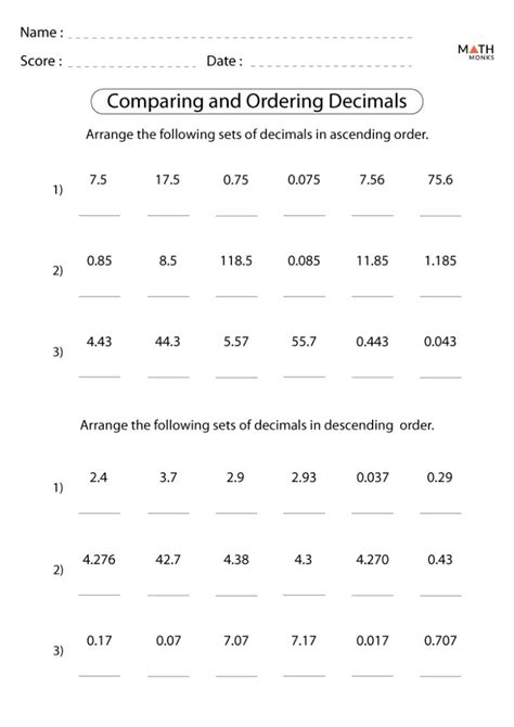 Grade 6 Math Decimal Place Value Worksheets