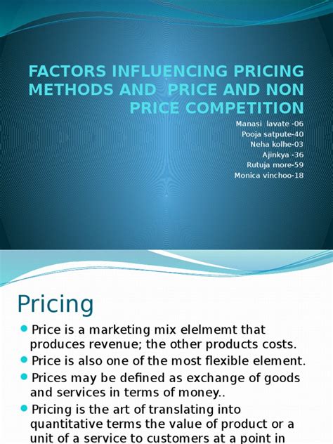 Factors Influencing Pricing Methods And Price And Non Prices Sales