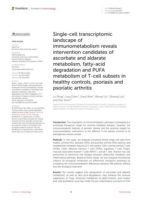 Pdf Single Cell Transcriptomic Landscape Of Immunometabolism Reveals Intervention Candidates