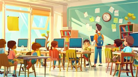 Premium Photo School Or College Computer Classroom With Teacher And