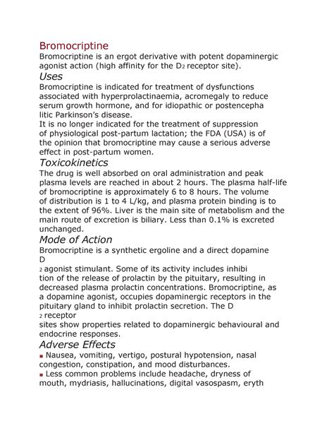 Bromocriptine Bromocriptine Bromocriptine Is An Ergot Derivative With Potent Dopaminergic