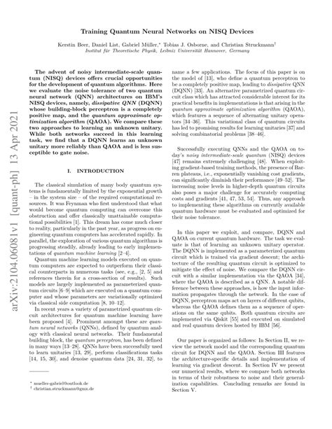 Pdf Training Quantum Neural Networks On Nisq Devices