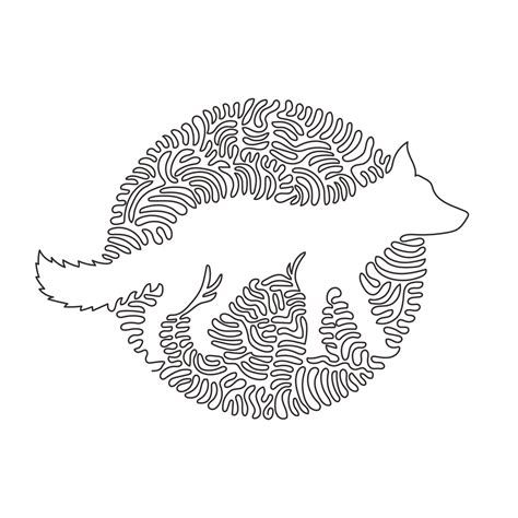 Continuous One Curve Line Drawing Of Funny Fox Abstract Art In Circle Single Line Editable
